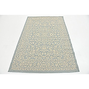 Unique Loom Botanical Collection Bohemian, Abstract, Traditional, Indoor and Outdoor Area Rug, 4' 0" x 6' 0", Light Blue/Beige