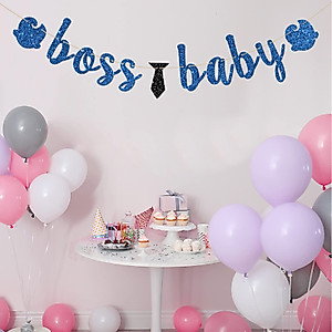 INNORU Boss Baby Banner, Boys Birthday Party Decorations, Baby Shower, Boy 1st Birthday Banner, Gender Reveal Party Decorations Navy Blue Glitter