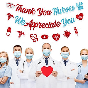 Nurses Week Banner Party Decorations Thank You Nurse Week Banner Red Glitter We Appreciate You Banner for Nurses Week Home Office School Hospital Décor