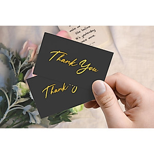 2x3.5 Inch 120-Pack Black Mini Thank You Cards with Gold Foil Text for Small Businesses, Flat, No-Fold Design - Elegant Customer Appreciation, Support Acknowledgement Cards