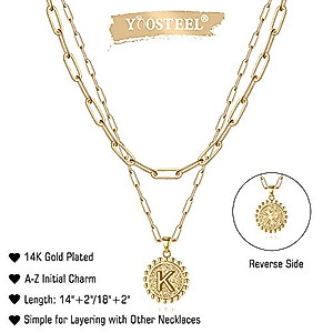 Yoosteel Gold Necklaces for Women Girls, 14K Gold Plated Dainty Paperclip Link Chain Necklace Personalized Layered K Layered Initial Necklaces for Women Girls Gifts