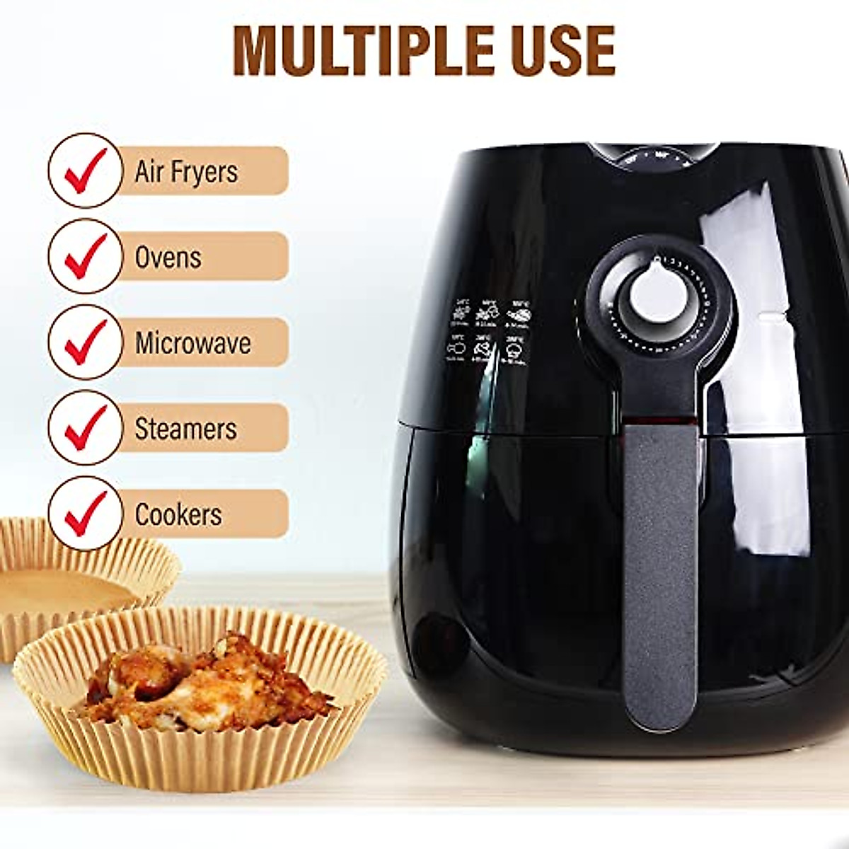 Air Fryer Disposable Paper Line, 50PCS Round 6.5In Non-Stick Air Fryer Parchment Liner, Parchment Paper Sheet for Air Fryer, Oil/Water-proof Baking Roasting Filter Sheet for Airfryer Basket