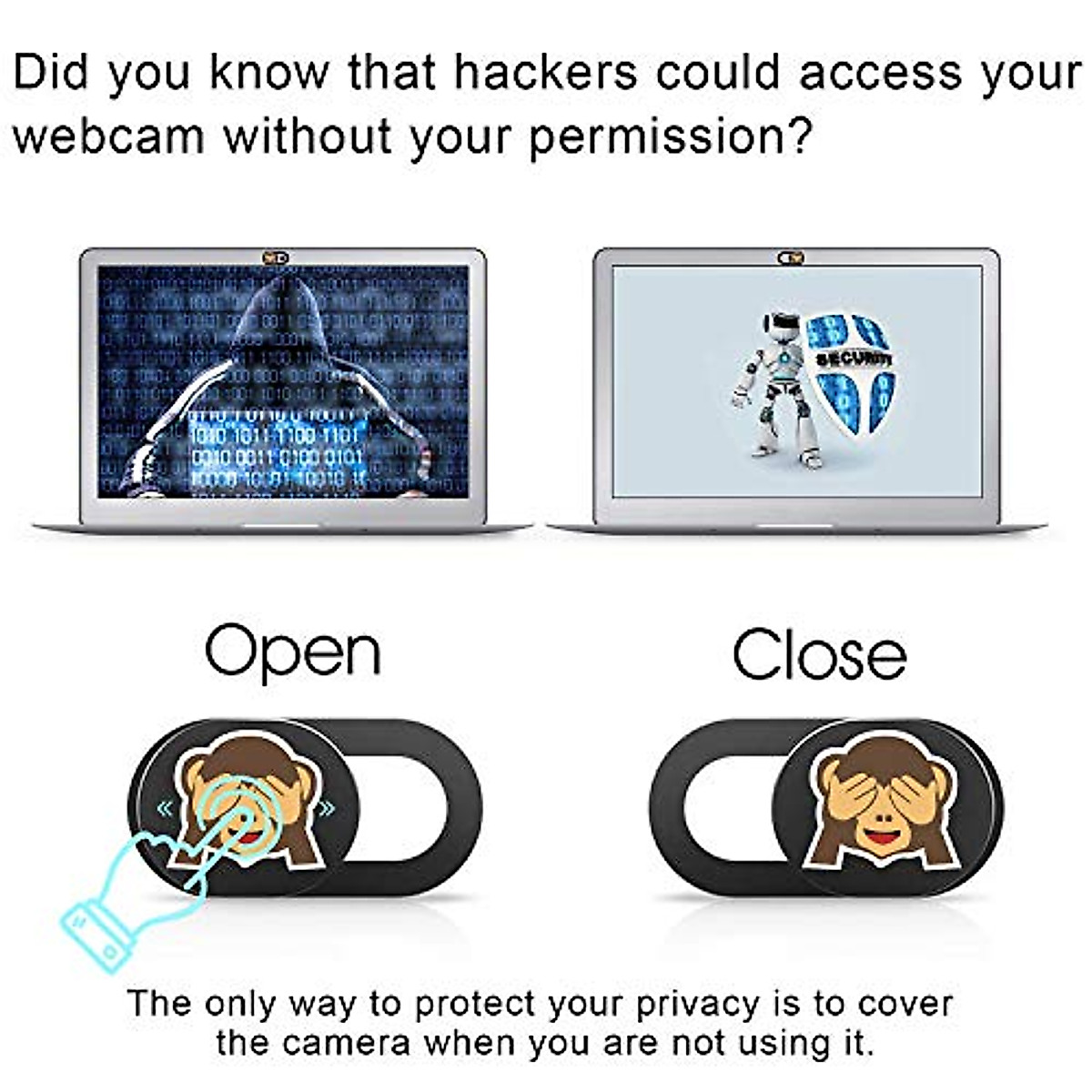 SIREG Webcam Cover Ultra Thin - Web Camera Cover fits Laptop,Tablet,Computer, Smartphone, Protect Your Privacy and Security,Strong Adhesive (Monkey-Black & 3 Pack)