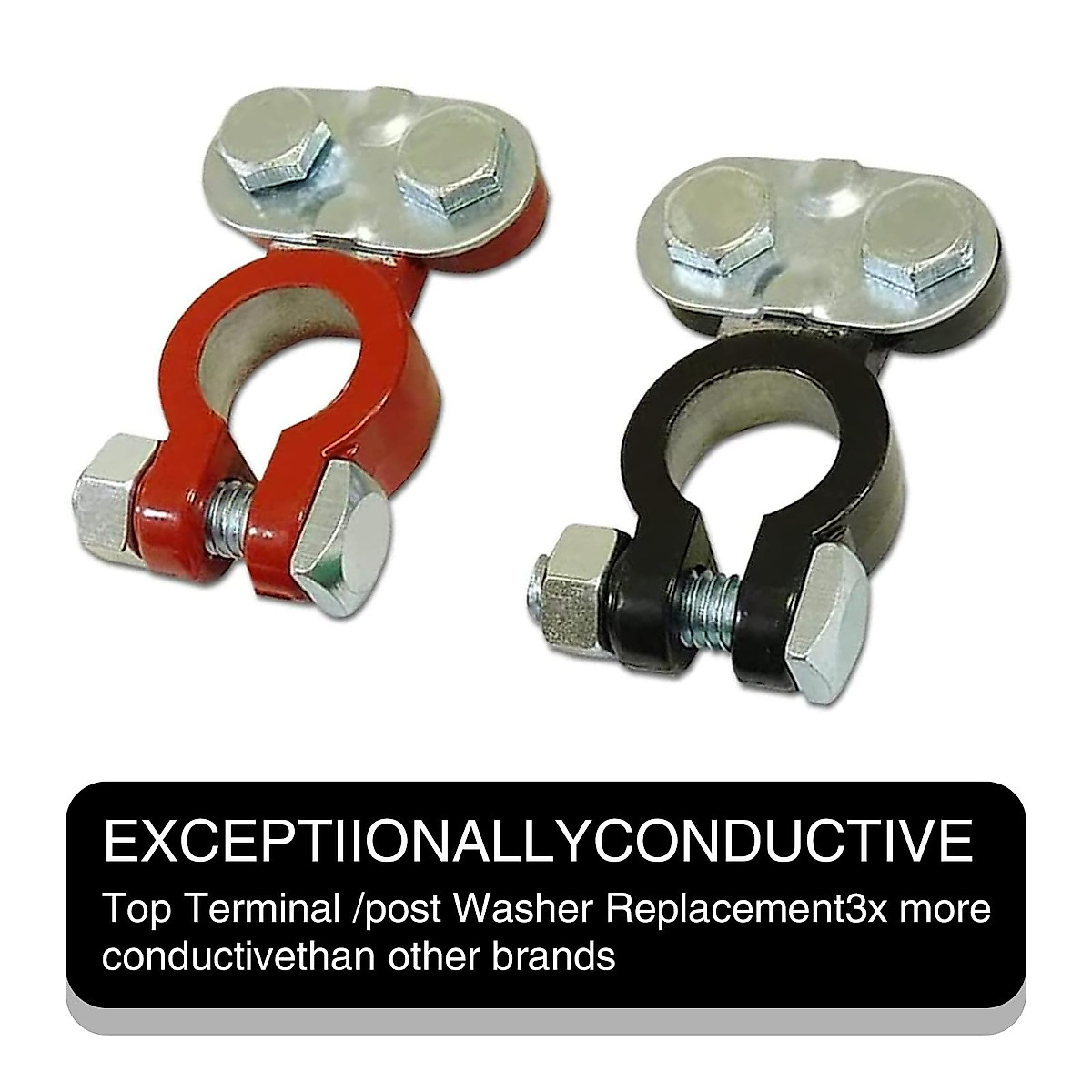 Dewkou Pack-2 Car Cables Terminal Connectors, Zinc-plated Top Terminal Kit with 2 PCS Felt Post Washers, Automobile Accessories, Universal for Most Cars, Trucks and Vans (Silver)