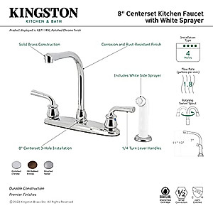 Kingston Brass KB711RXL Restoration 8-Inch Centerset Kitchen Faucet with White Sprayer, Polished Chrome