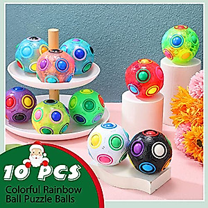 10 Pcs Rainbow Puzzle Ball Magic Rainbow Ball Fidget Toys Ball Stress Reliever for Teens and Adults, Boys and Girls, Birthday Christmas Stocking Stuffers Toy