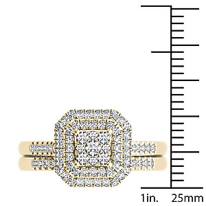 Diamond2Deal 10k Gold 0.33cttw Diamond Engagement Bridal Ring Wedding Band Ring Set (I2-Clarity-H-I-Color)