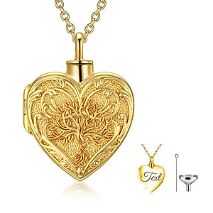 SOULMEET Personalized 10k 14k 18k Solid Gold/Filled Gold Tree of Life Cremation Locket Necklace for Ashes, Engraving Tree Urn Necklace That Holds Human Dog Cat Ashes (Custom Name)
