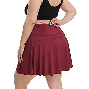HDE Women's Plus Size Tennis Skort Pleated Athletic Golf Skirt with Shorts Burgundy - 3X