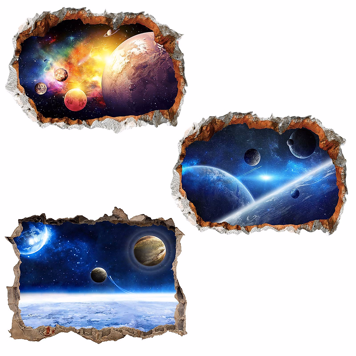 3 Pcs Universe Window Wall Stickers 3D Planet Wall Decals Galaxy Outer Space Star Wall Murals Wall Art Decorative Sticker for Kids Home Living Room Bedroom Nursery Removable Party Decor Decorations