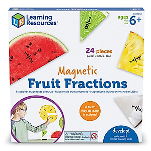Learning Resources Magnetic Fruit Fractions, Number Learning for Kids Math, Montessori Math, Games for Kids, Educational Indoor Games, 24 Pieces, Age 6+
