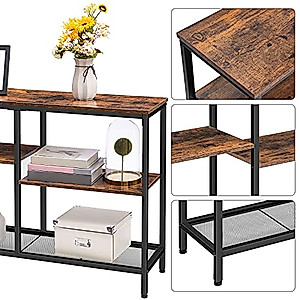 HOOBRO 43.3” Console Table, 4-Tier Industrial Bookshelf, Narrow Entryway Table, Sofa Table, Bookcase, Storage Shelf, Entrance Table, Hallway, Living Room, Bedroom, Rustic Brown BF28XG01