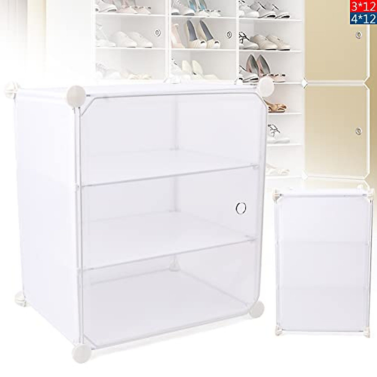 KinHall Shoe Rack Organizer, Wardrobe 12-Layer Shoe Rack Organizer, Shoe Tower Shelf Organizer With Cover Closet, Diy Freestanding Shoe Rack Cube Storage Cabinet Entrance Bedroom Corridor (4*12 White)