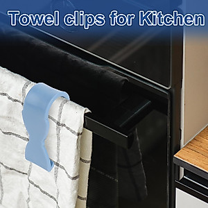 ZEYIYER 6PCS Towel Clips, Kitchen Hand Towel Clips, Towel Clamps Keeps Towel from Falling, Bathroom Towel Holder Clips Fixing Towels Rack Clips for Kitchen Bathroom Stove Dishwasher(Blue)