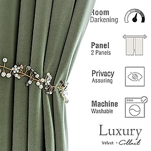 COLLACT Sage Green Velvet Curtains 96 Inches Long Blackout Curtains for Bedroom Living Room Darkening Thermal Insulated Rod Pocket Luxury Soft Window Drapes 2 Panels