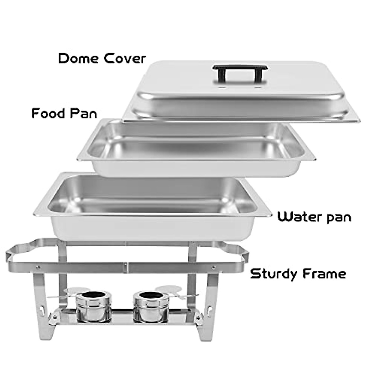 Restlrious 8 QT Chafing Dish Buffet Set 4 Packs Stainless Steel Foldable Rectangular Chafer Full Size w/Water Pan, Food Pan, Fuel Holder and Lid