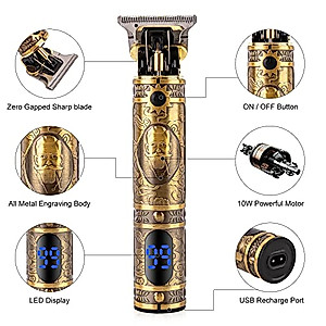 Moziral Hair Trimmer for Men, Professional Mens Hair Clippers Electric T Blade Liners Outline Edgers Shaver 0mm Bald Zero Gap Grooming Kit LED Low Noise Cordless Rechargeable,Father's Day Gift