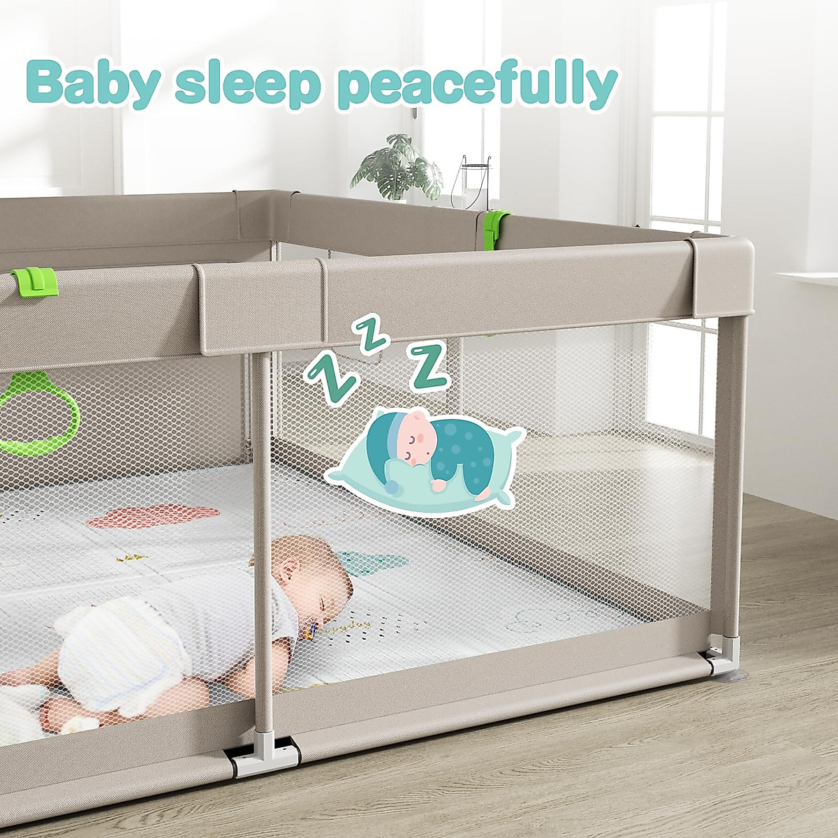 UANLAUO Baby Playpen with Mat, 59x71inch Playpen for Babies and Toddlers, Large Baby Playpen,Kids Play Pen,Baby Fence,Big Playpen for Infants with Gate,Playard for Baby