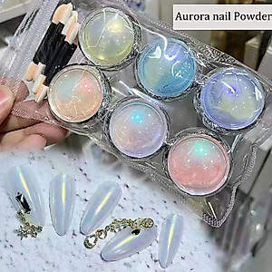 6 Color Chrome Nail Art Powder Sparkling Mermaid Aurora Nail Glitter Allstarry Nail Powder for Acrylic Nails Shiny Pigment Holographic Mirror Effect Pigment Chrome Nail Art Supplies