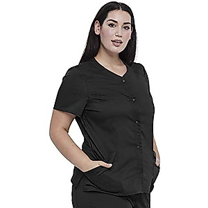 Cherokee Women Scrubs Top Workwear Revolution Snap Front V-Neck WW622, L, Black