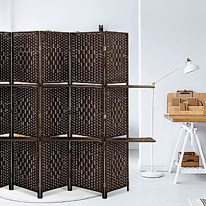 6-Panel Room Divider and Folding Privacy Screen with Display Shelves 6 Ft Wood, Decorative Screen Freestanding Office Temporary Wall Divider Diamond Room Partition, Brown