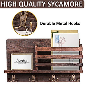 DUNCHATY Mail and Key Holder for Wall Decorative - Wall Mounted Rustic Mail Organizer with 4 Double Hooks and Mail Rack, Wood Shelf Home Decor for Entryway, Mudroom, Hallway