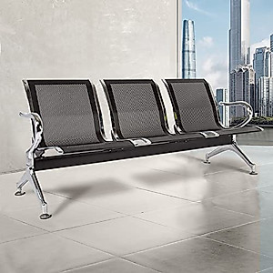 Elesuli 3 Seats Reception Waiting Room Chair Guest Chairs Bench for Hospital Offices Salon Barber Black