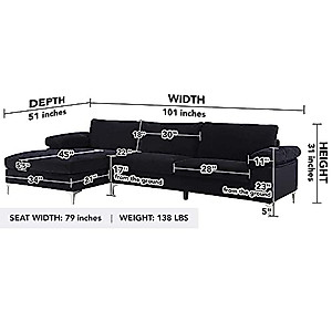 Casa Andrea Milano Modern Velvet Fabric Sectional Sofa, L-Shape Couch with Extra Wide Chaise Lounge