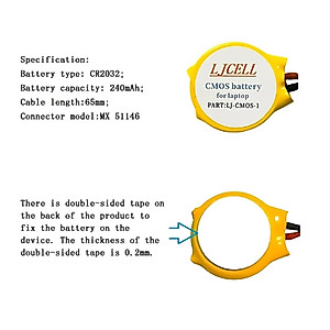 LJCELL CMOS Battery for Dell Alienware Alpha R1 Steam Machine i5 i7 Desktop,Fix Yellow Light BIOS RTC CR2032 Battery with 2 Wire Cable and Connector