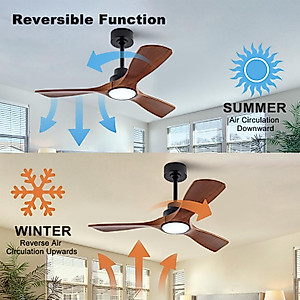 QUTWOB 42" Wood Ceiling Fan with Lights Remote Control,Quiet DC Motor 3 Blade Ceiling Fans for Patio Living Room, Bedroom, Office,Indoor Outdoor(Black+Dark Walnut)