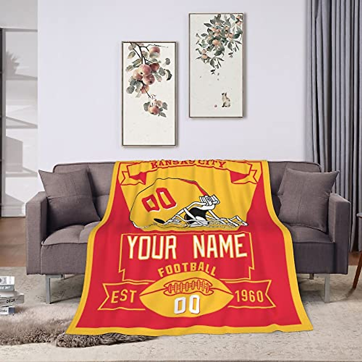 SEAGGS Custom Football Blanket for Men Personalized Fans Gifts Add Name and Number, 40" x 50", 50" x 60", 80" x 60"