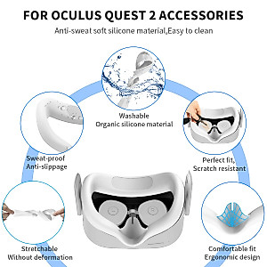 Woocon [3in1] Shell Front Face Protector Cover for Oculus Quest 2 Accessories,VR-2 Waterproof Silicone Face Cover Pad and Protective Lens Cover Anti Scratch Anti Dust Anti Shock VR-2 Case(White)