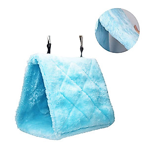 Cdycam Pet Bird Nest Hammock Hanging Cave Cage Plush Snuggle Happy Hut Tent Bed (Small, Blue)