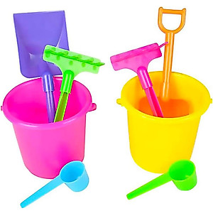 The Dreidel Company Mini Beach Playsets, Play Set Includes 1 Sand Bucket, 1 Shovel, 1 Rake, and 1 Scoop, Birthday Treats for Boys and Girls, Party Favors for Kids and Toddlers (6-Pack)