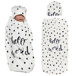 Newborn Baby Blanket Swaddle Headband Hat Baby Stroller Wrap Sleeping Bag Photography Props (White with Hat)