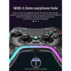 ROTOMOON Clear Wireless Controller with 8 Color Adjustable LED Lighting Compatible with PS4 Pro/PS4 Slim/PS4 Controller, with Headphone Jack for PS4 Dualshock 4 Game