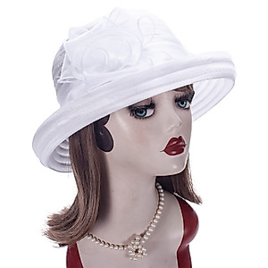 Pure Color 1920s Womens Summer Organza Bowler Sun Hat Derby Tea Party A267 (White)