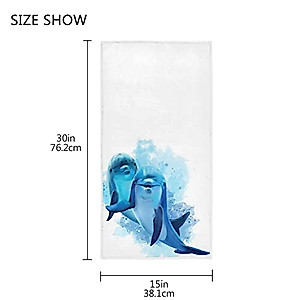 Hand Towels Bath Towels for Bathroom Washcloths Face Cloths Cotton Dolphin Watercolor Decorative Absorbent Soft 30x15in