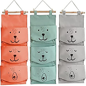 AD's SavvyHome, LLC Large Wall Hanging Organizer with 3 Storage Pockets-Space saver for Playroom, Bedroom, Baby Nursery, Bedside, Closet. Cute animal print cubby caddy. Waterproof, Travel Friendly