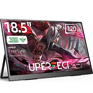 UPERFECT Portable Monitor 18.5 inch 120HZ 100% sRGB 1080P with VESA & Stand 180° Adjustable Ultra-Slim & Lightweight Frameless FHD FreeSync IPS HDR Gaming Display, Travel Second Monitor for Laptop
