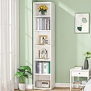 Tribesigns 70.9 Inch Tall Narrow Bookcase, Modern White Corner Bookcase with Storage, 6 Tier Cube Display Shelves for Home Office