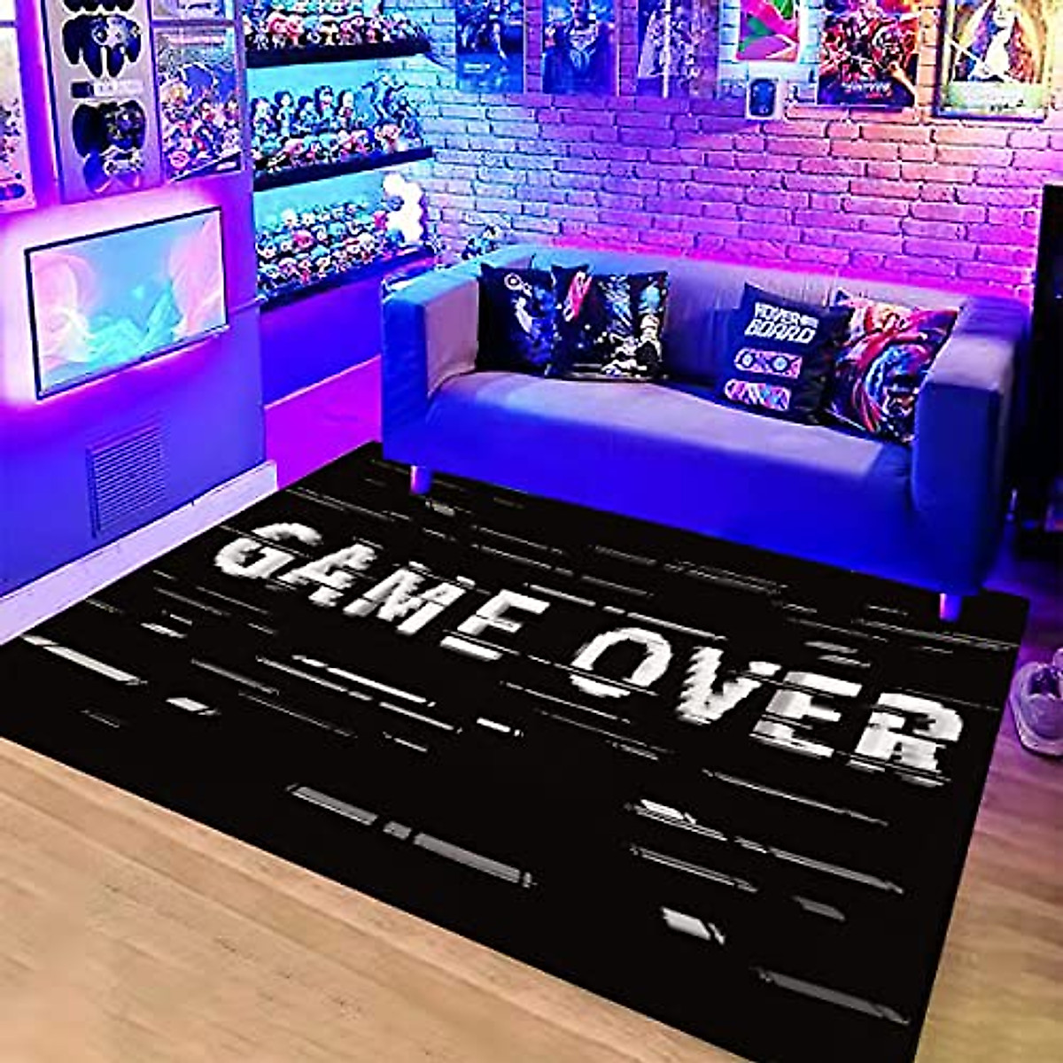 LUCKYLEI Large Game Area Rugs 3D Gamer Carpet Decor Game Printed Living Room Mat Bedroom Controller Player Boys Gifts Home Non-Slip Crystal Floor Polyester Mat 63x94inch