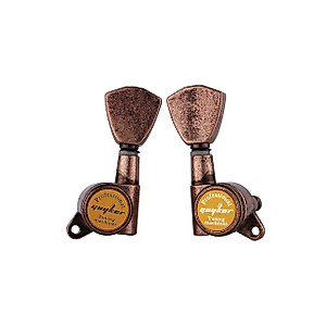 Guyker Guitar Locking Tuners (3L + 3R Handed) - 1:18 Models Rear Lock String Tuning Key Pegs Machine Head with Trapezium Button Antique Bronze, GK04SP