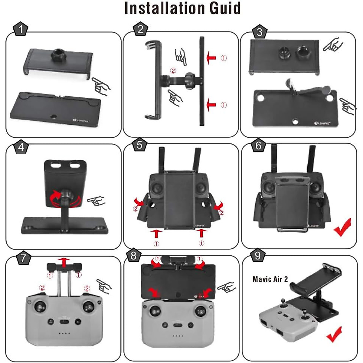 Lekufee Lightweight Aluminum Alloy Foldable Tablet Holder for DJI Mini 3 Pro/Mini 2 SE/2/Mini SE/Mini 1/Mavic 3/2/1/DJI Air 2S/2/Mavic Pro/Mavic Air/DJI Spark Remote Controller