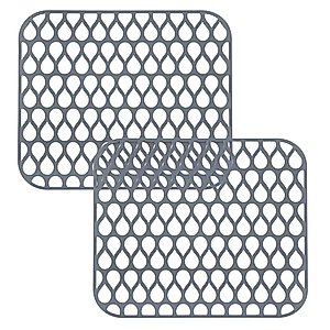 LucyPhy Silicone Sink Mat for Kitchen Sink Good Grips Non-slip Sink Protector Sink Mat Grid for Bottom of Farmhouse Sink(No Hole,Gray,2PCS)