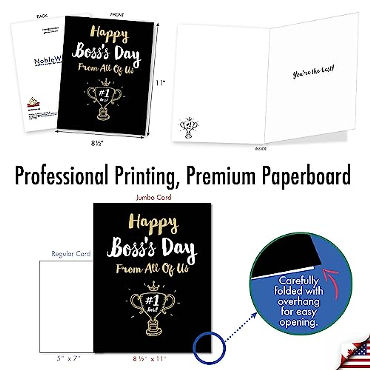 NobleWorks - 1 Jumbo Greeting Card for Boss (8.5 x 11 Inch) - Manager Gratitude, Thanks Notecard for Bosses - Happy Boss's Day from All J5886BOG-US