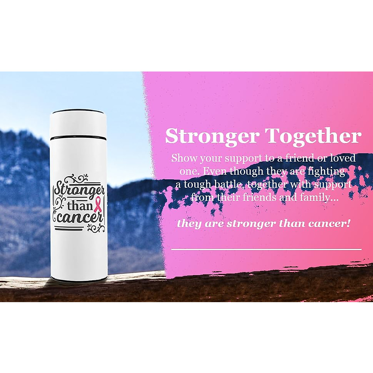 Cancer Gift, Breast Cancer Survivor Gifts for Women 16oz Bottle With Tea Strainer, Insulated Stainless Steel, Coffee Mug, White, Cancer Awareness, Cancer Survivor, Bloomly