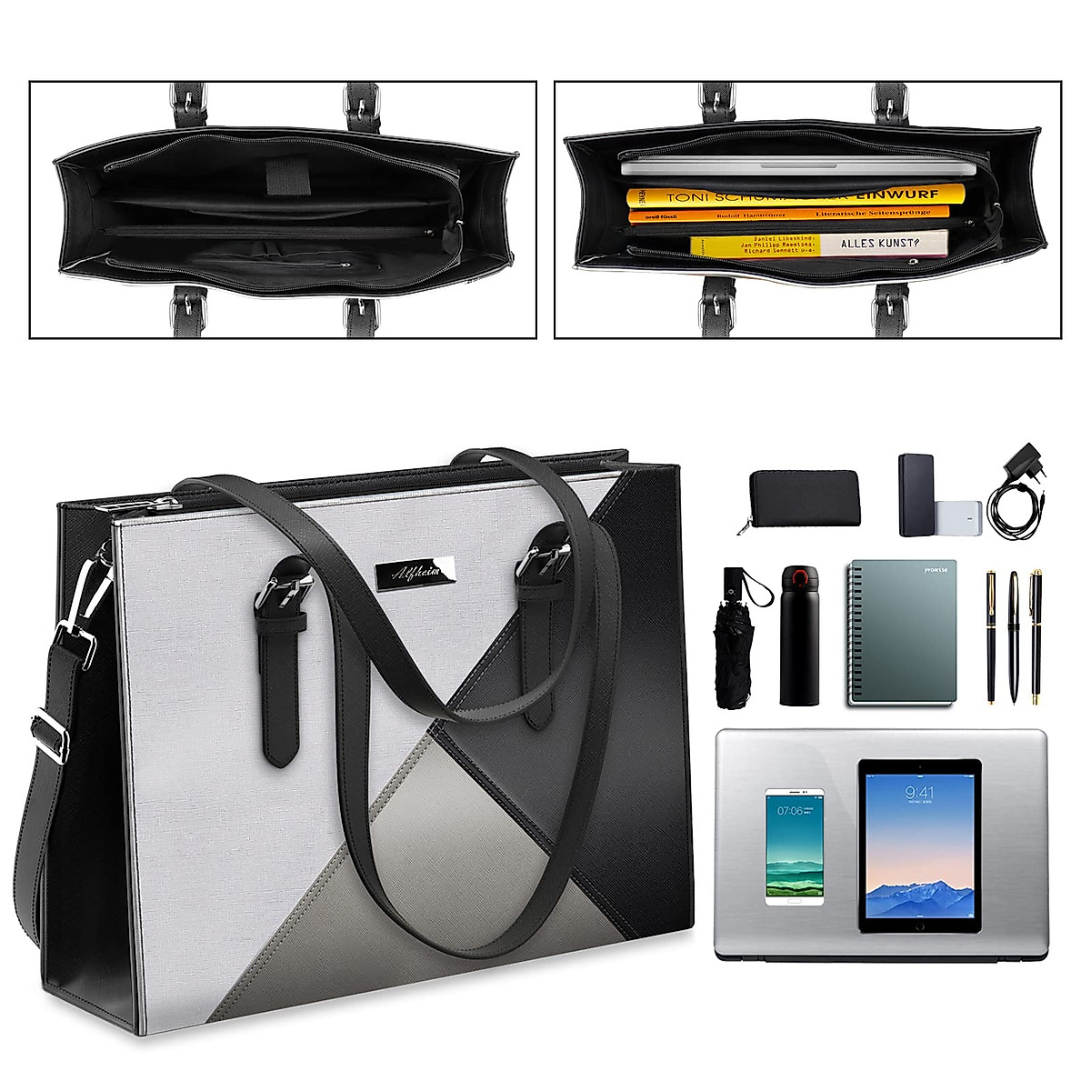 Alfheim Laptop Tote Bag for Women 15.6-16 inch Ladies Shoulder bag with Strap, Travel Business Large PU Leather Briefcase for Office Shopping,Compatible with Macbook Air/Macbook Pro 15.6 inch