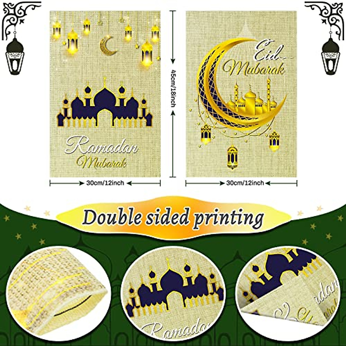 Ramadan Mubarak Garden Flag Welcome Ramadan House Flag Eid Mubarak Ramadan Decoration Outdoor Decorative Moon Lamp Flag Double Sided Seasonal Flag Lantern Pattern Moon and Star Yard Decor 12 x 18 Inch