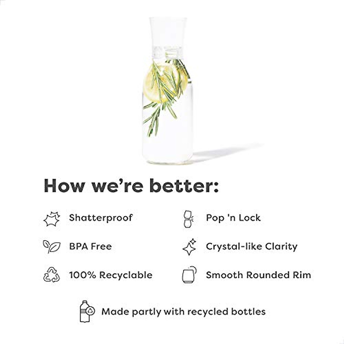 TOSSWARE POP 32oz Carafe Set of 2, Premium Quality, Recyclable, Unbreakable & Crystal Clear Plastic Drink Pitcher